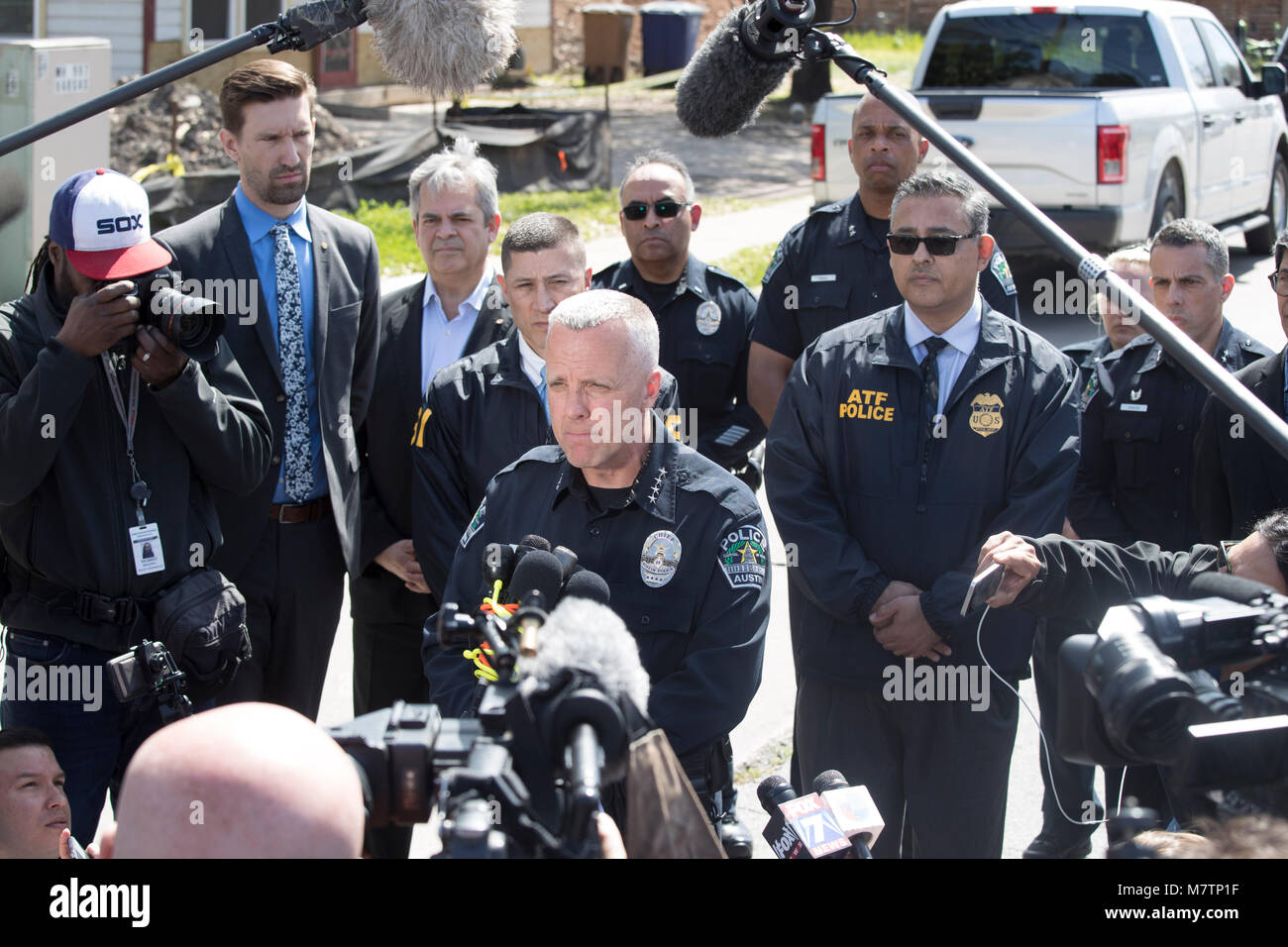 Austin interim police chief Brian Manley speaks to the media in an east ...