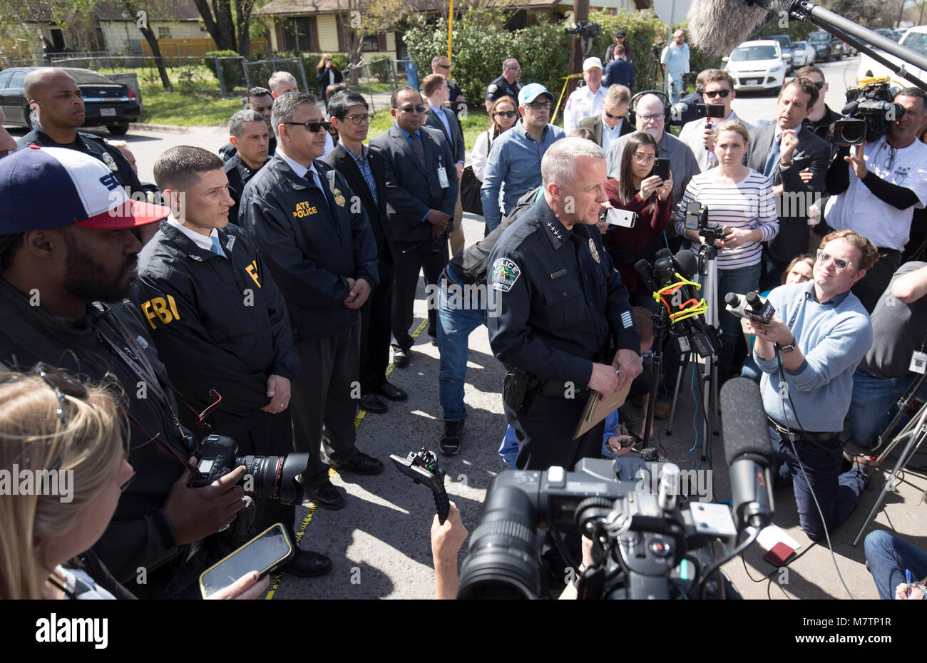 Austin interim police chief Brian Manley speaks to the media in an east ...