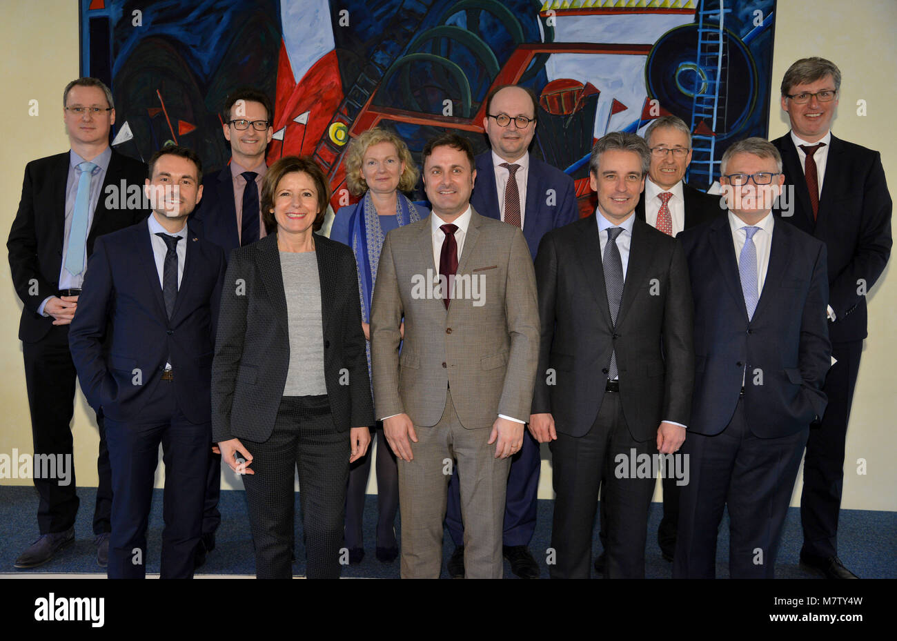 12 March 2018, Luxembourg, Senningen: The signatories of the agreement ...