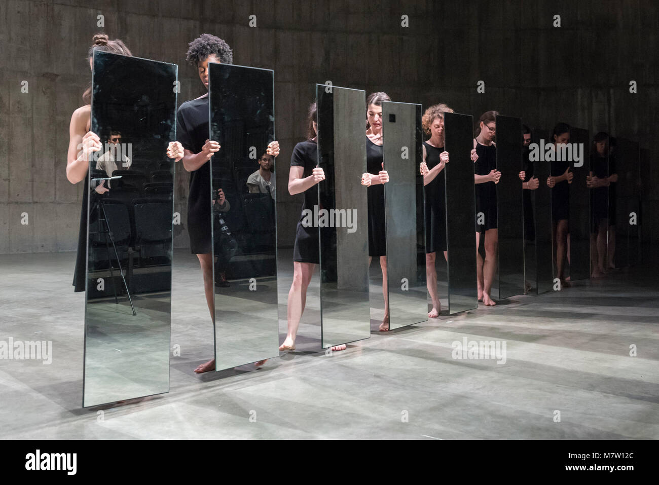 London, UK. 13 March 2018. Performers present "Mirror Piece II", 1969/ ...