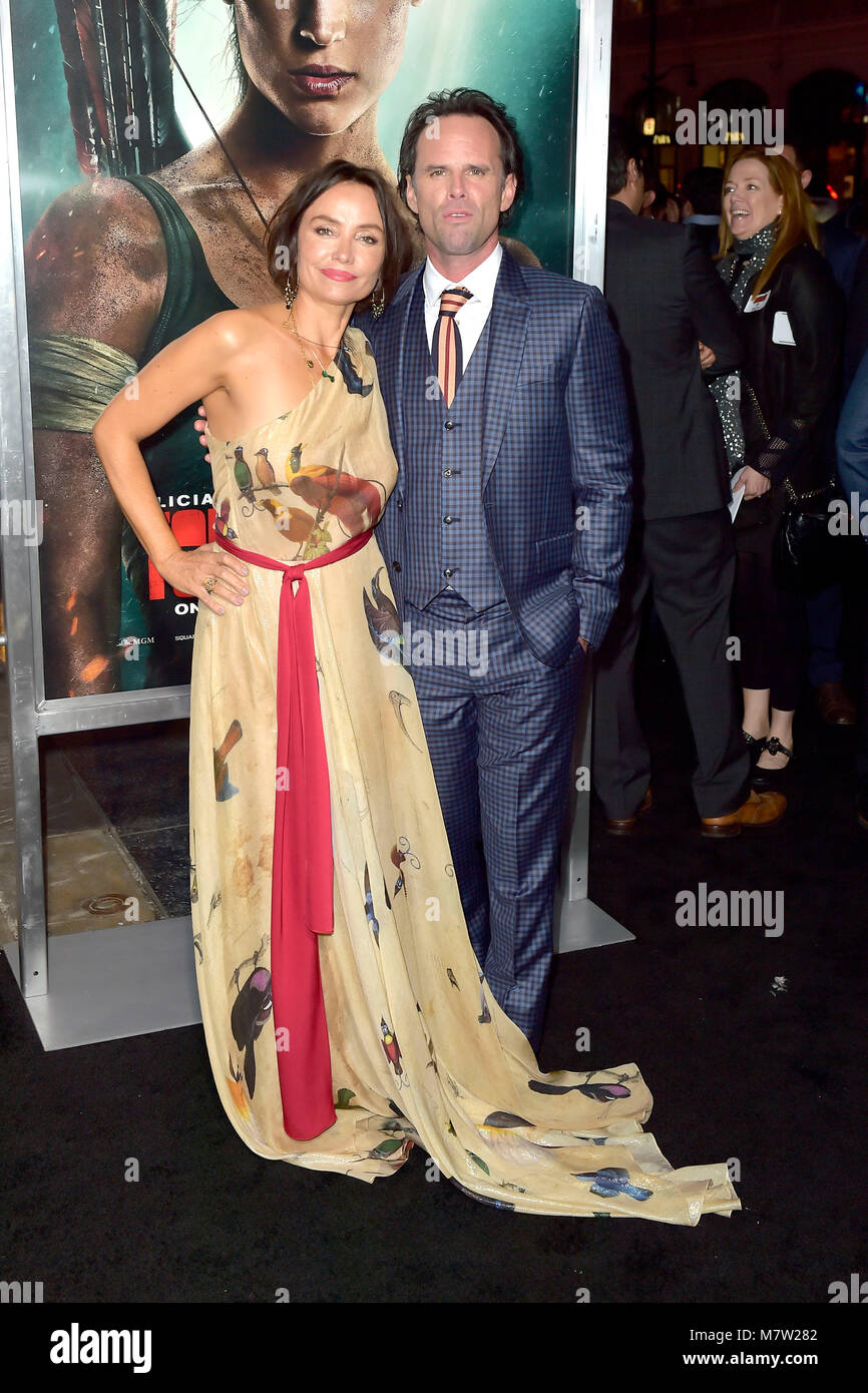 Nadia Conners and his wife Walton Goggins attend the 'Tomb Raider ...