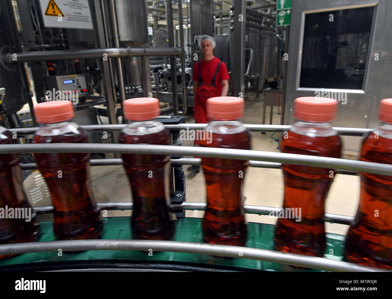 13 March 2018, Berlin, Germany: Bottles with the new ice-drink 'fuze ...