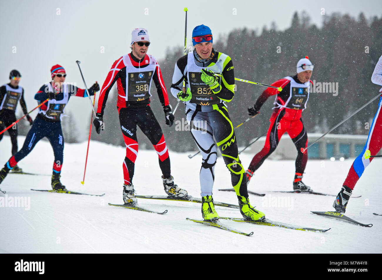 Cross country skiers at the 50th Engadin Skimarathon, 11 March 2018, St ...