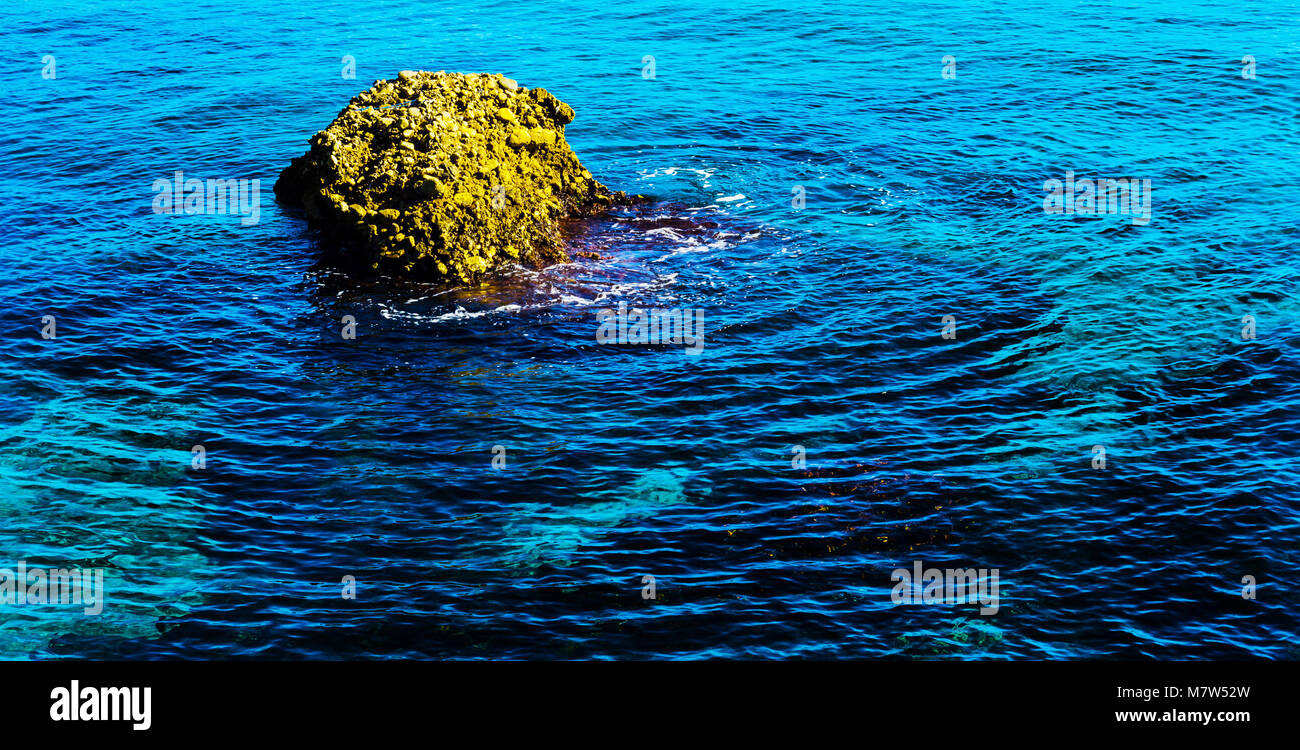 Amazing sea with blue summer wave and rocks, relaxing view of rocks and ...