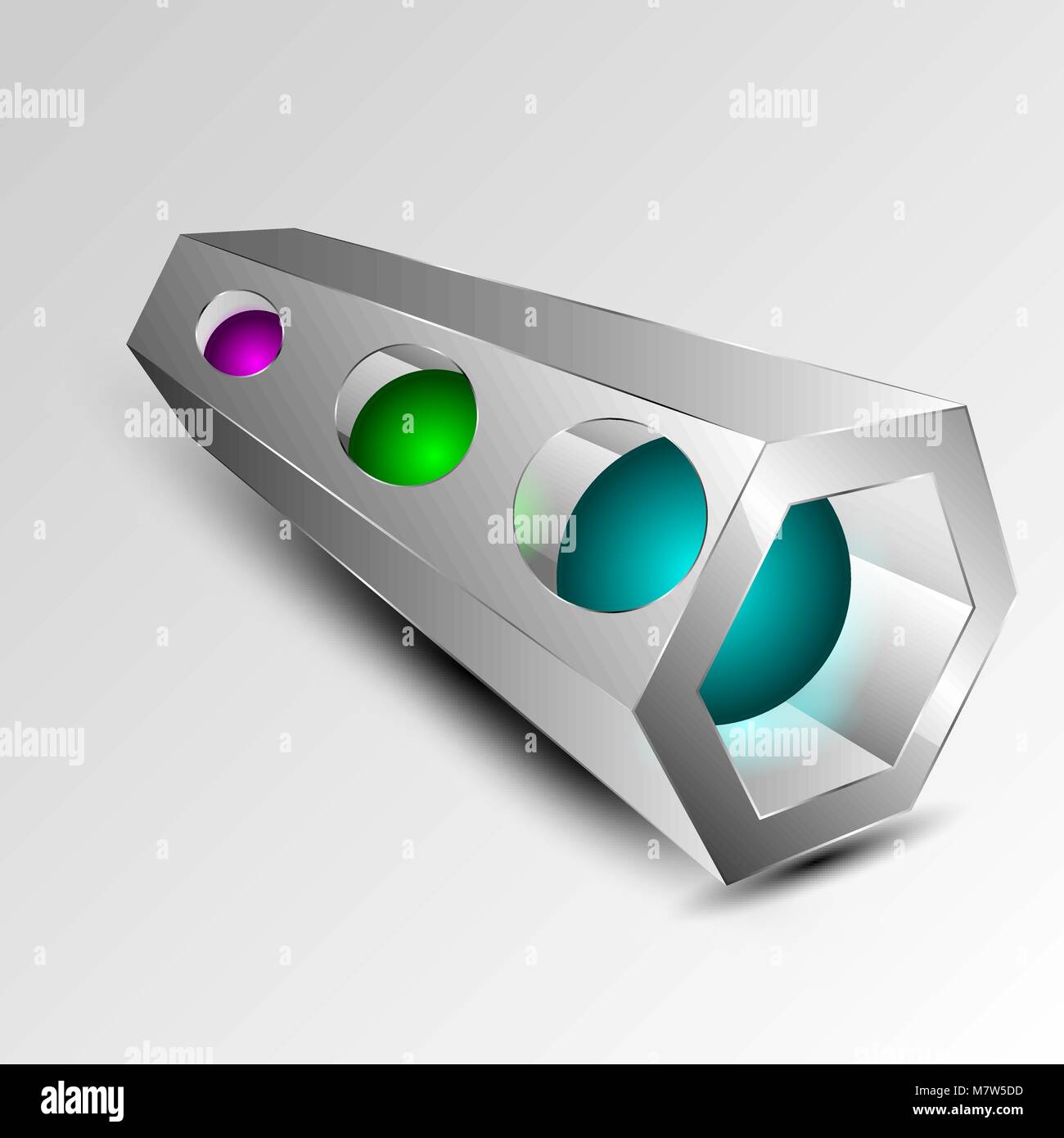 3d rectangle in perspective with multi colored spheres inside Stock ...