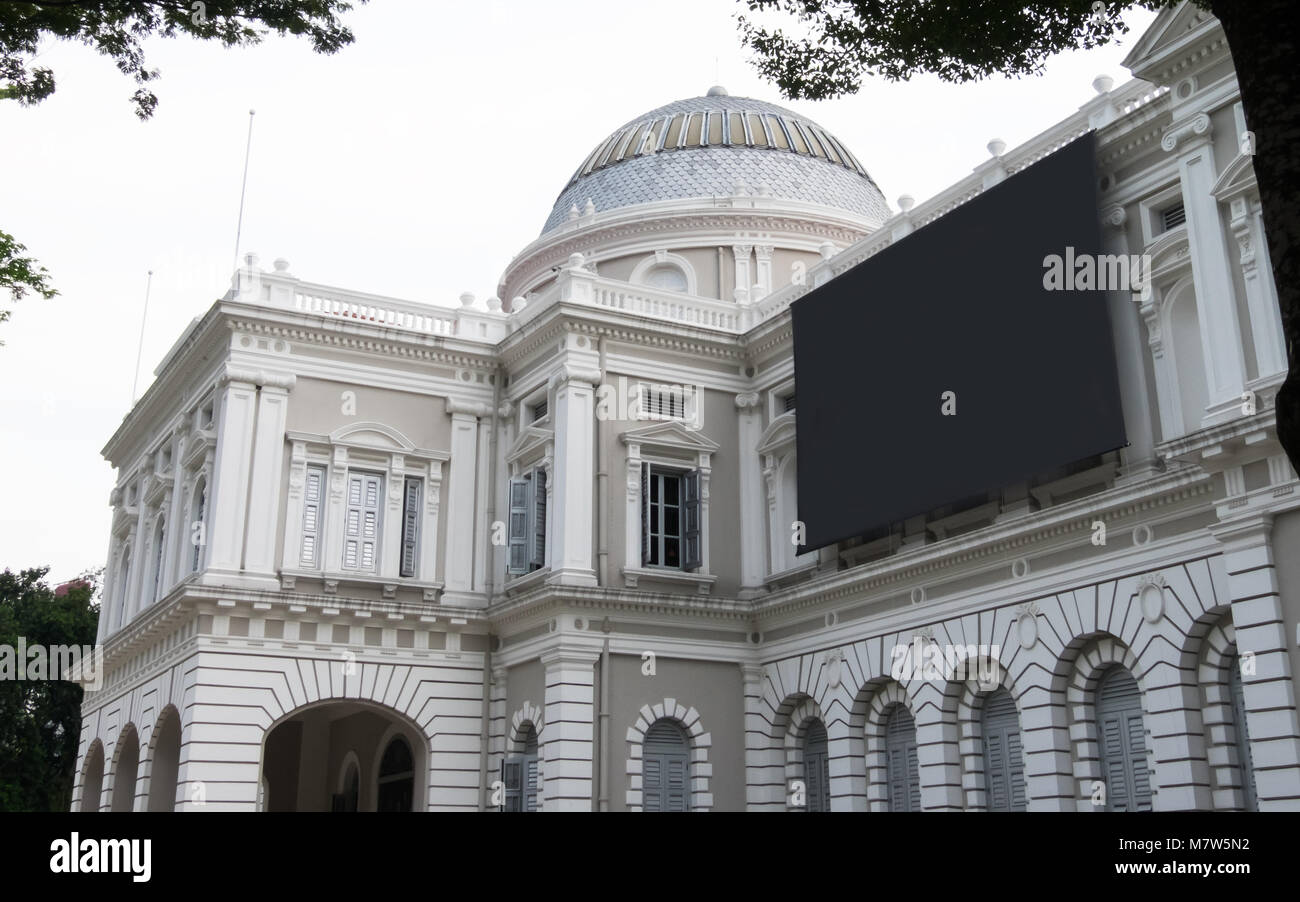Empty panel outdoor on a beautiful historical building in Singapore ...