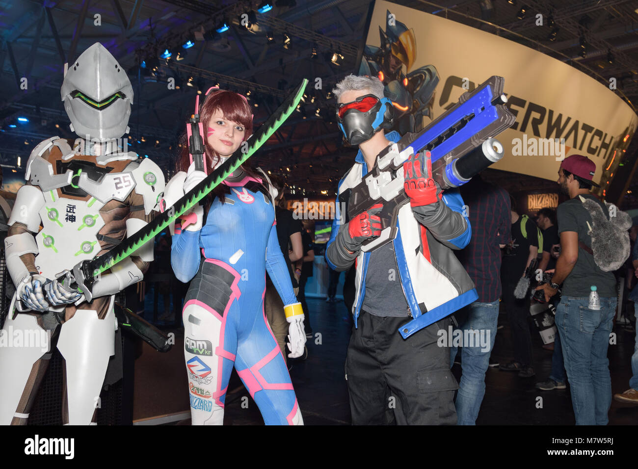 Cologne, Germany - August 24, 2017: Three cosplayer are posing with ...