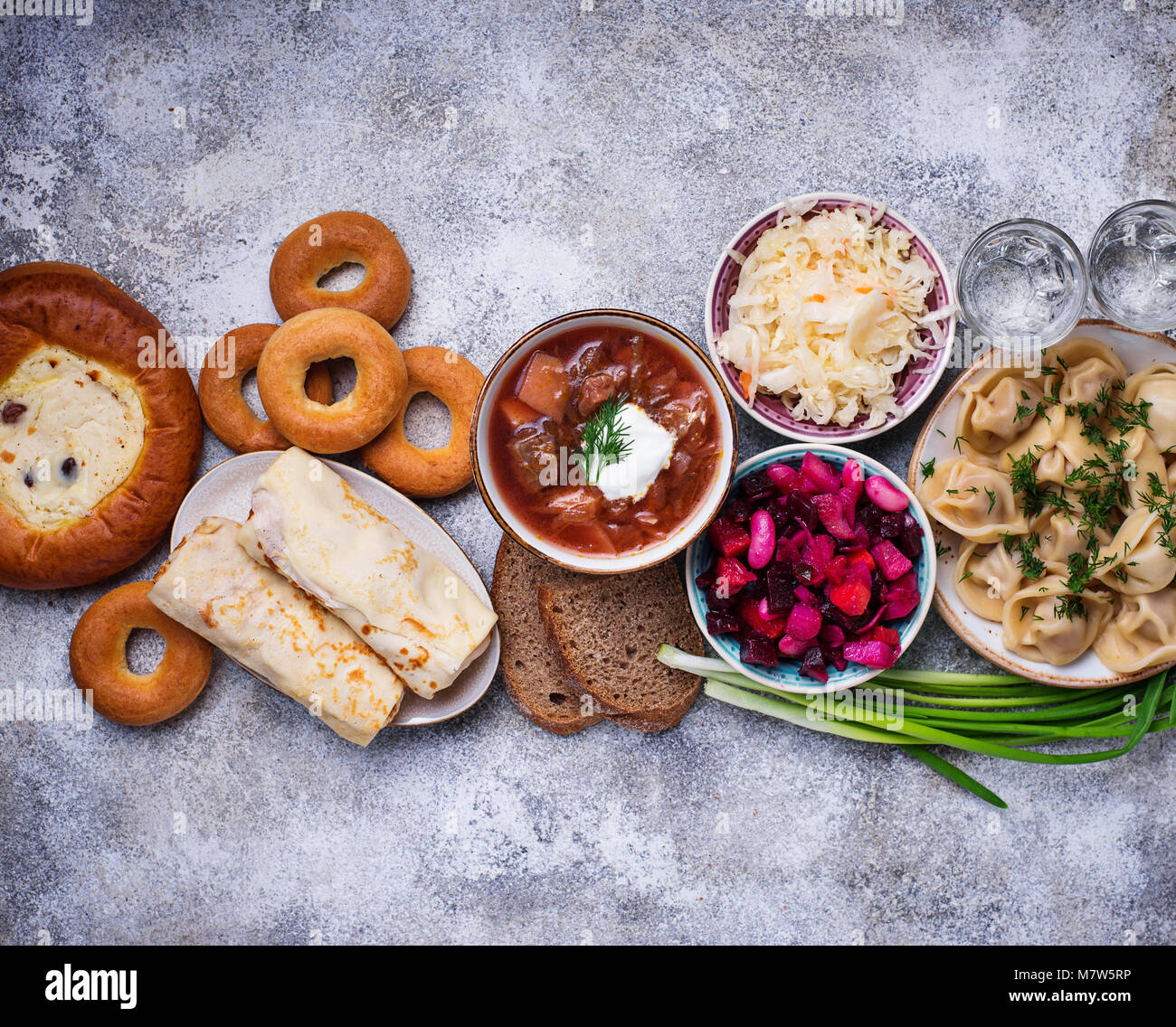 Traditional Russian dishes, sweets and vodka Stock Photo - Alamy