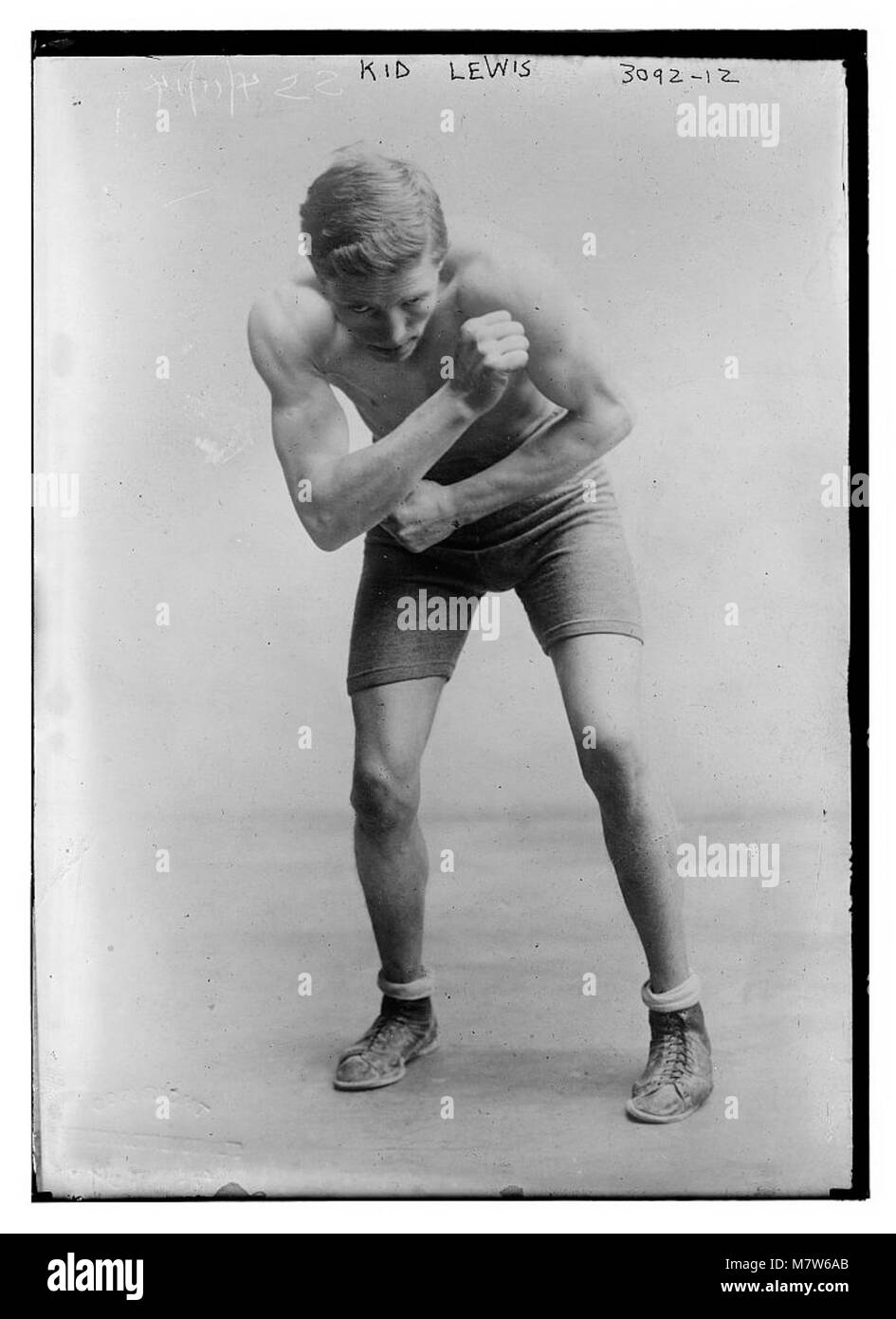 Kid Lewis, a prominent boxer from the early 20th century, captured in a ...