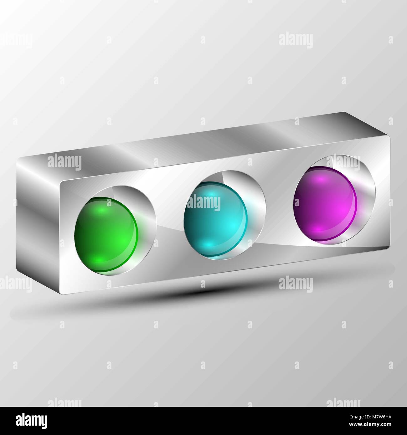 Metallic 3d rectangle in perspective with multi colored spheres inside ...