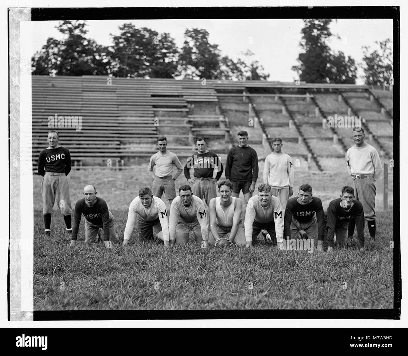 This photograph shows the Marine football team from August 24, 1923. It ...