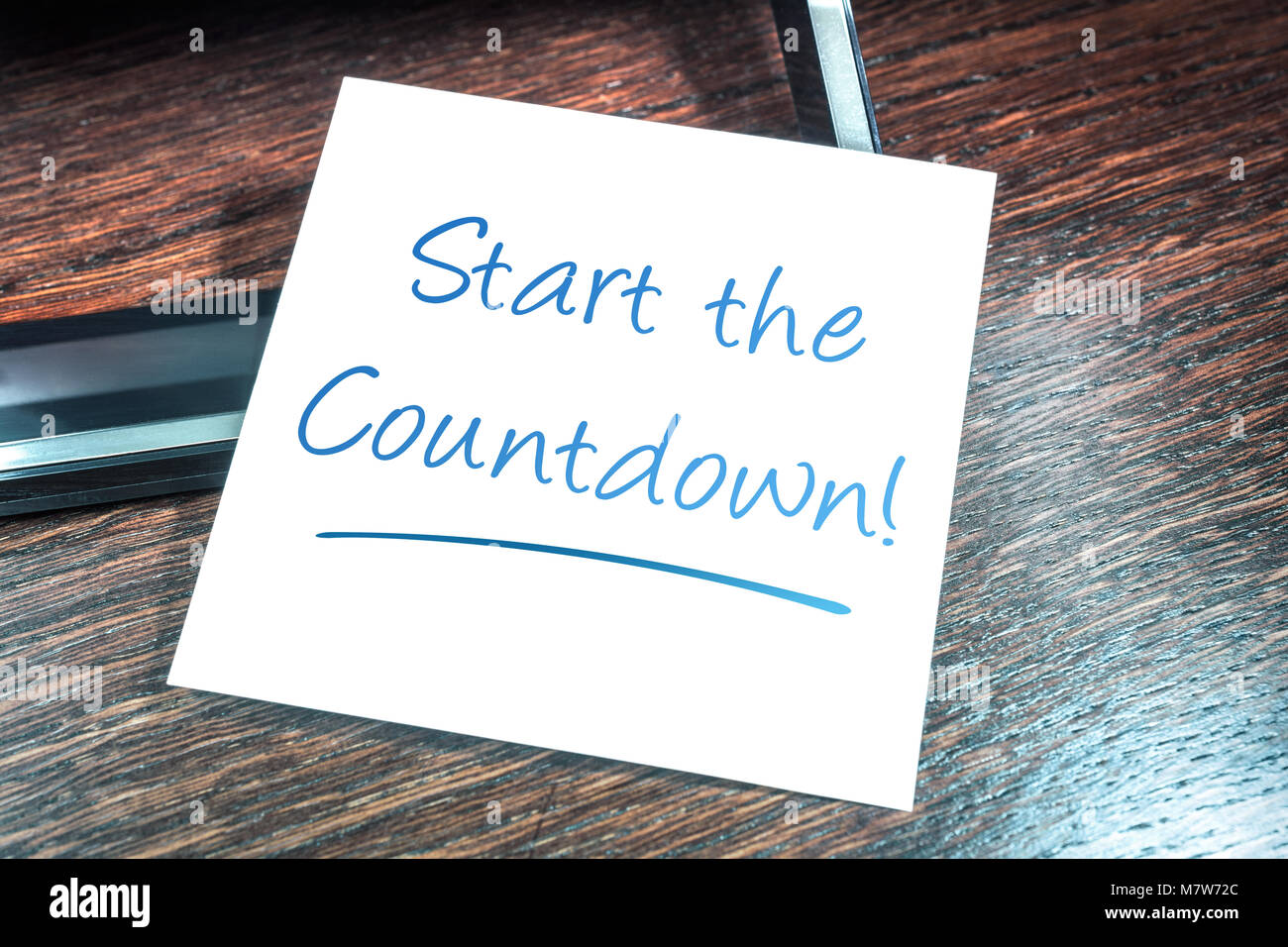 Start The Countdown Reminder On Paper On Wooden Cupboard Stock Photo ...