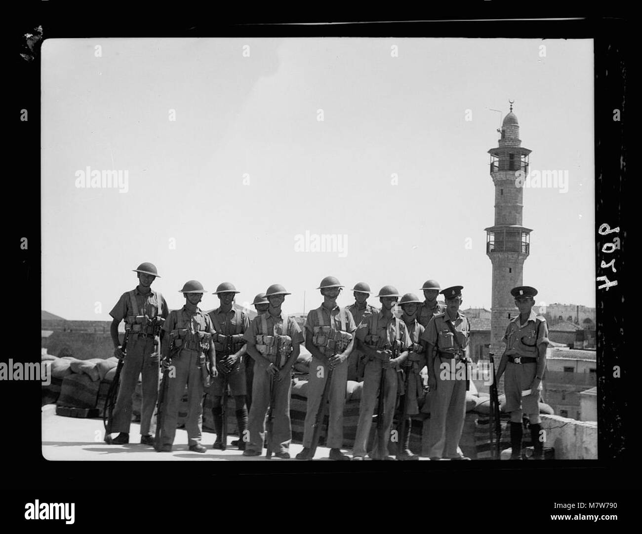 Photograph from the Palestine disturbances of 1936, showing a group of ...
