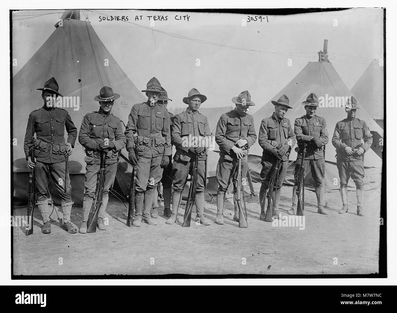 A photograph of soldiers stationed at Texas City, Texas, depicting ...