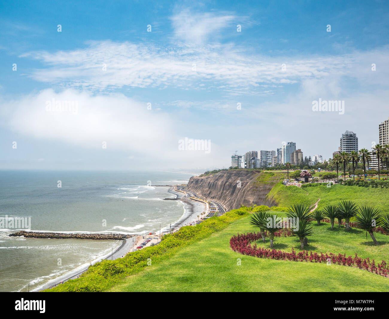 View of la Costa Verde coast along the Miraflores neighborhood in Lima ...