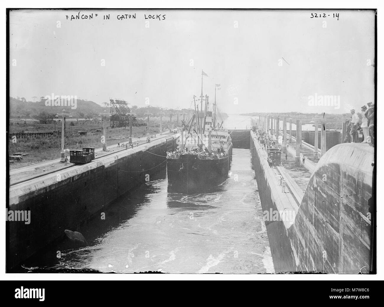 The ship 'ANCON' passing through the Gatun Locks, a key location in the ...
