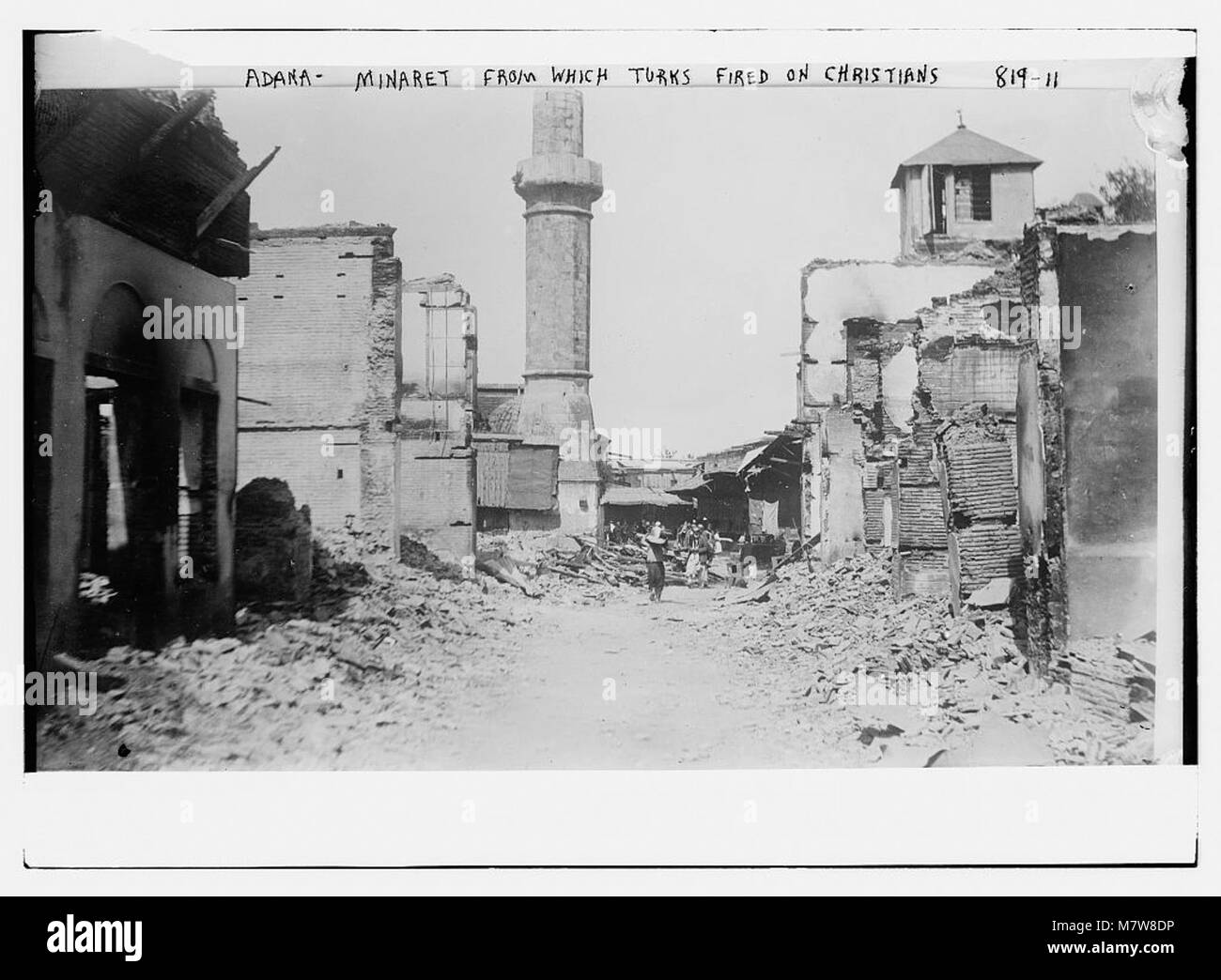 A historical image of the minaret in Adana, from which Turkish forces ...