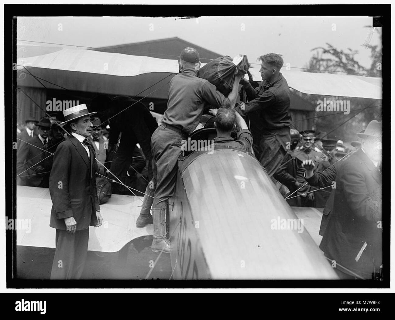 A historic photograph capturing the inauguration of air mail service ...
