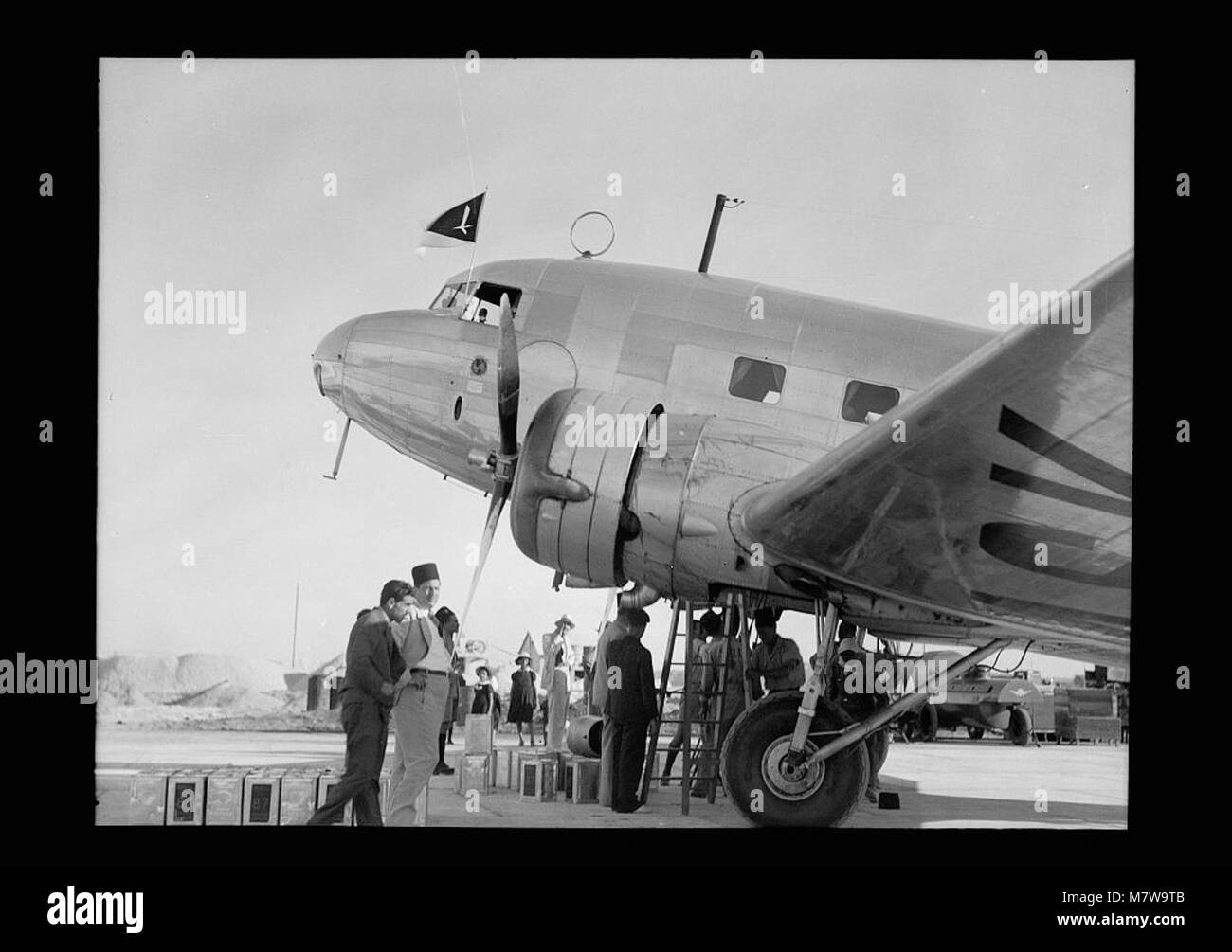 This image shows aeroplanes at Lydda Airport, cataloged under LOC matpc ...