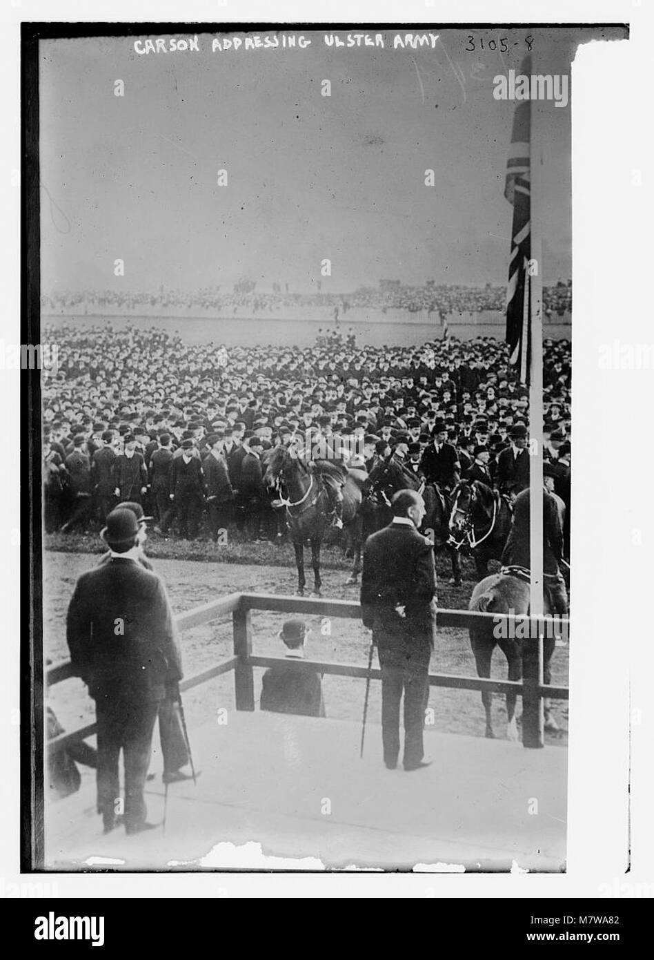 This historical image shows Carson addressing the Ulster Army ...
