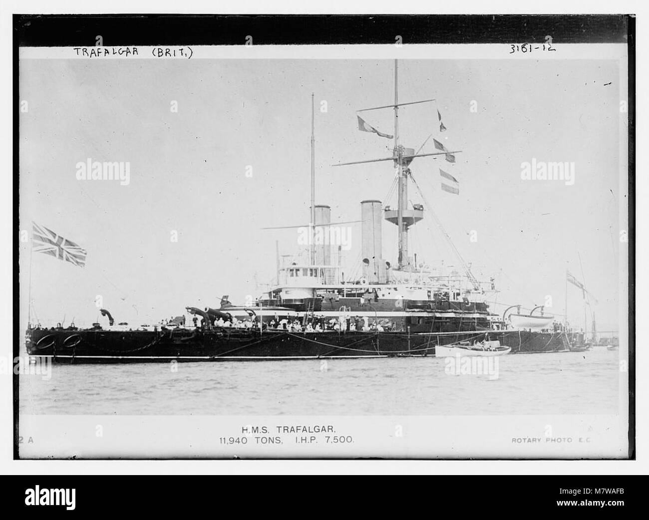 H.M.S. Trafalgar, a British Royal Navy ship, is featured in this image ...