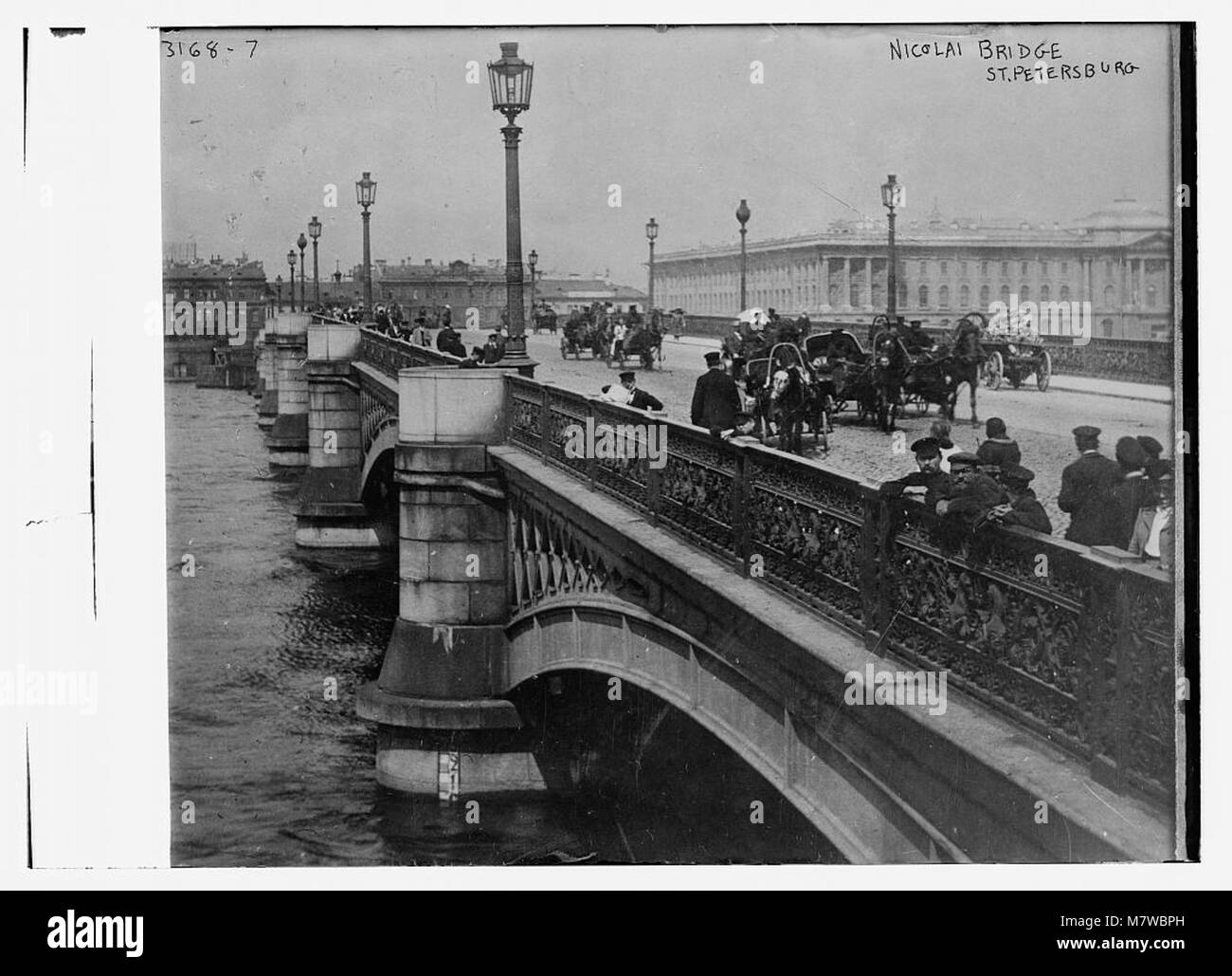 Nicolai Bridge in St. Petersburg is depicted here, an important ...