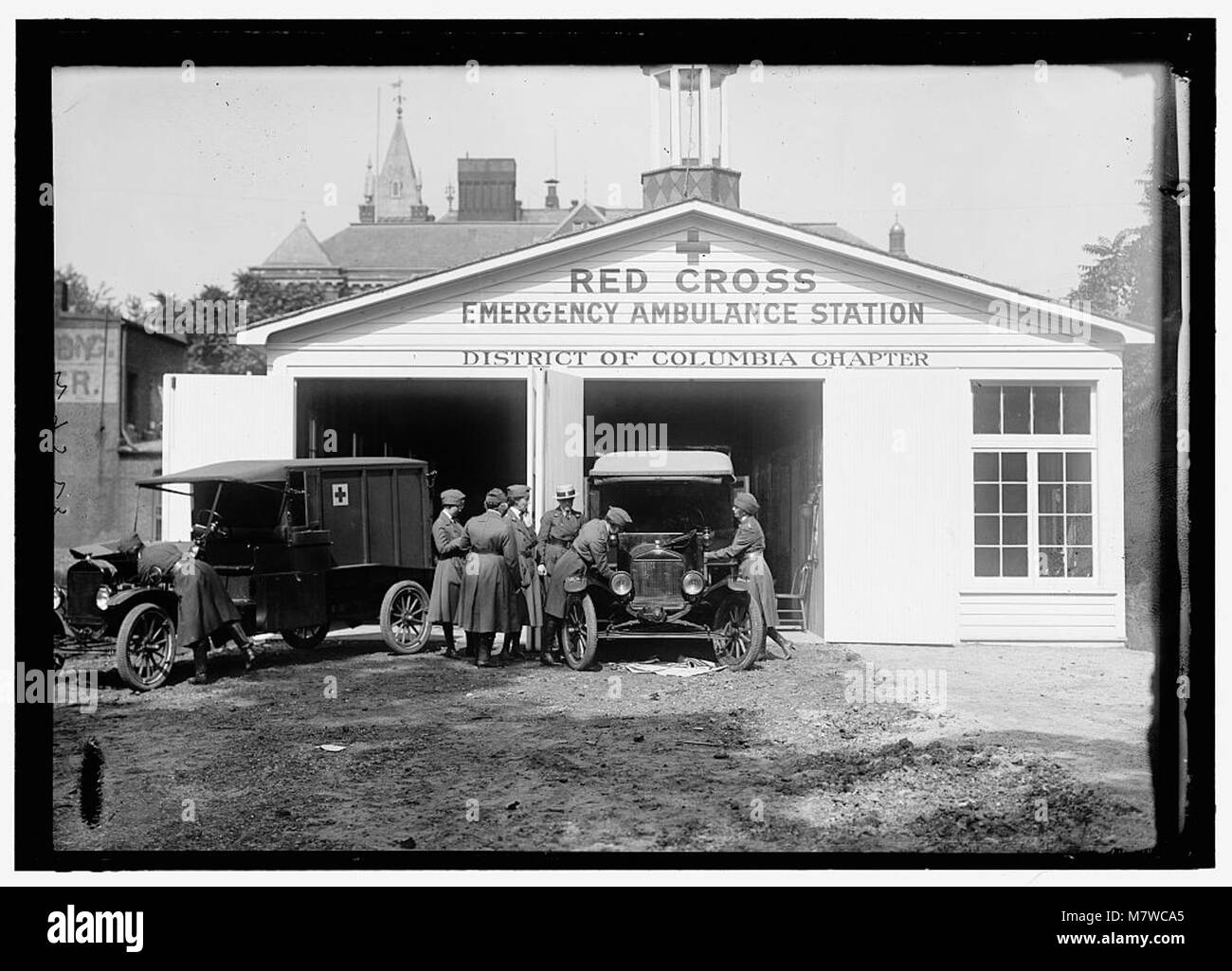 Photograph of the Red Cross emergency ambulance station garage located ...