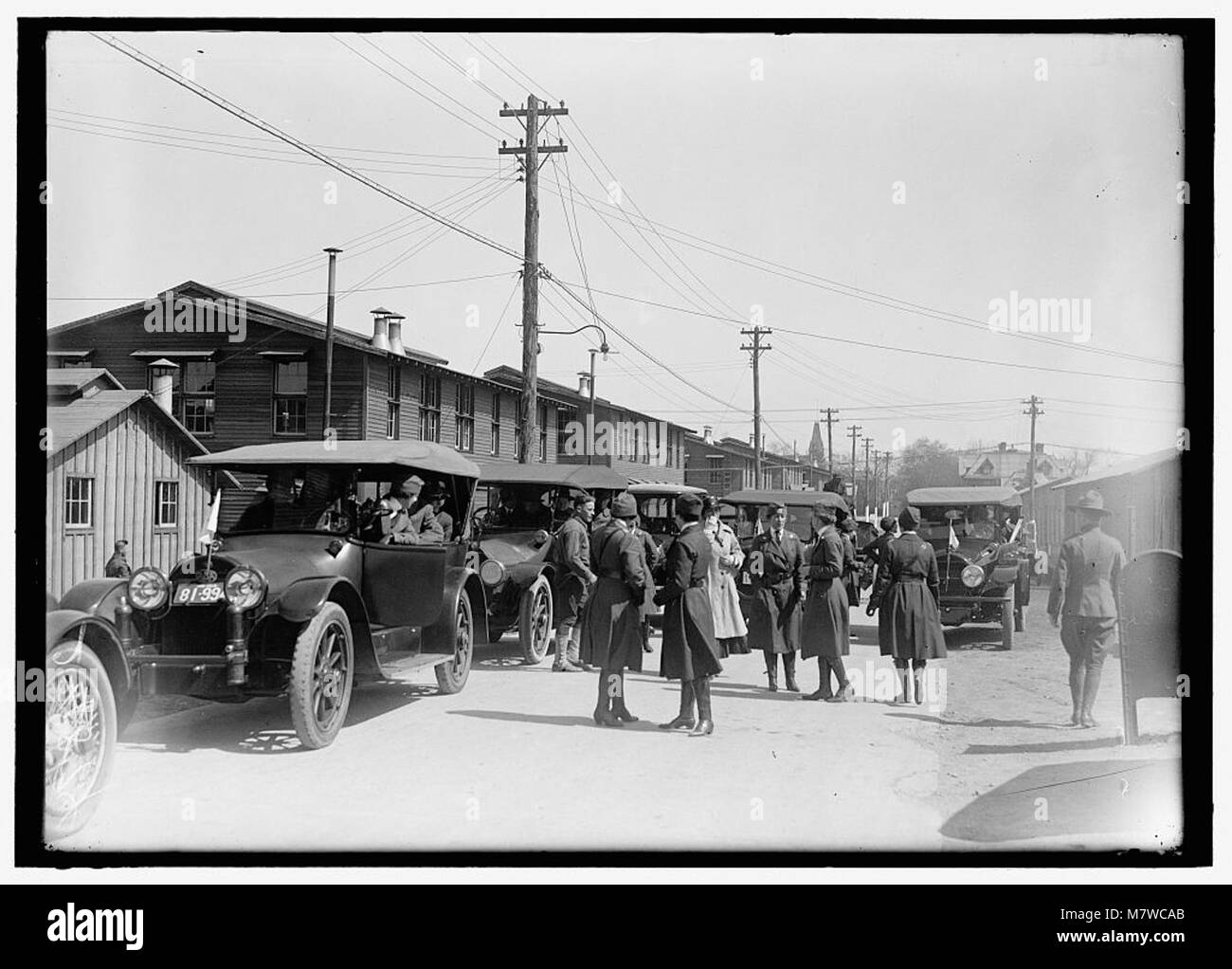A photograph of the Red Cross Motor Corps stationed at Camp Meigs ...