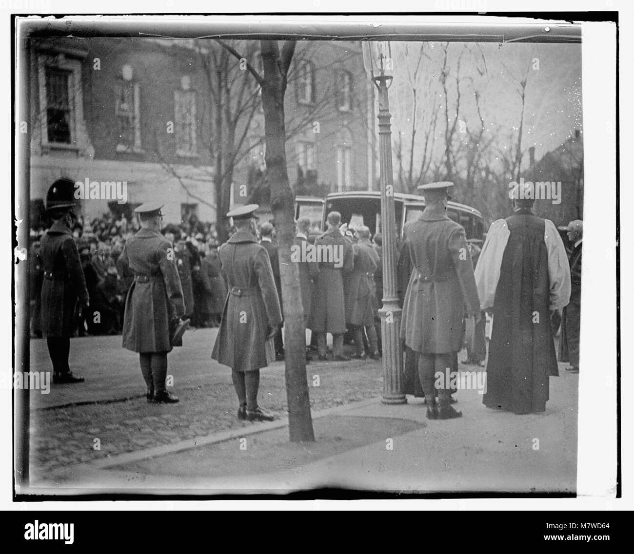 This photograph shows the funeral procession of Woodrow Wilson, the ...