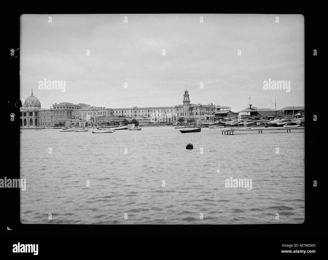 This image shows a view of public buildings in Alexandria, Egypt, from ...