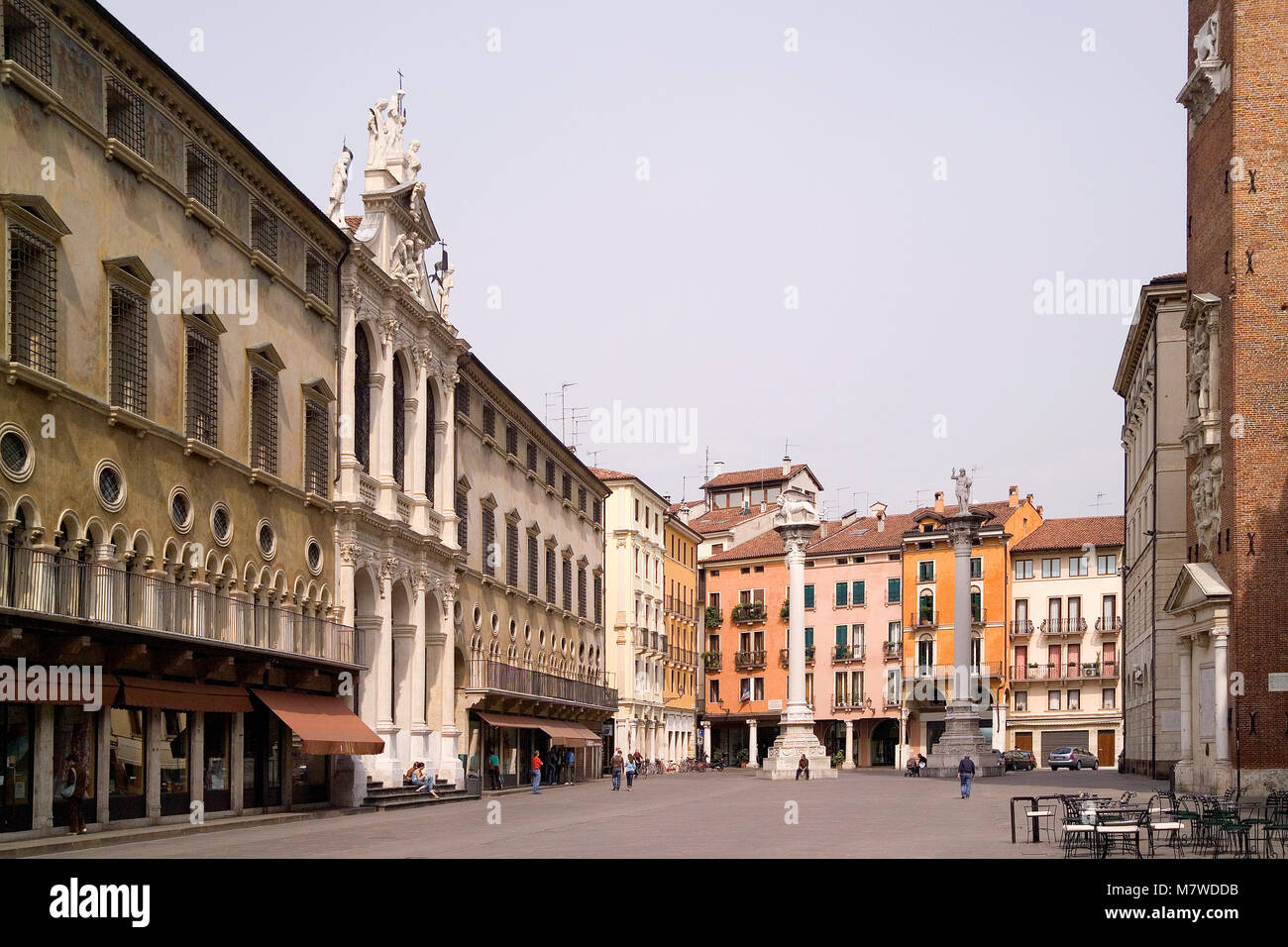 Vicenza, Italy, nice main square near the clock tower with beautiful ...