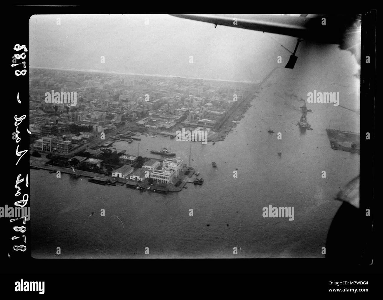 Aerial view of Port Said, Egypt, looking northward toward the sea. The ...