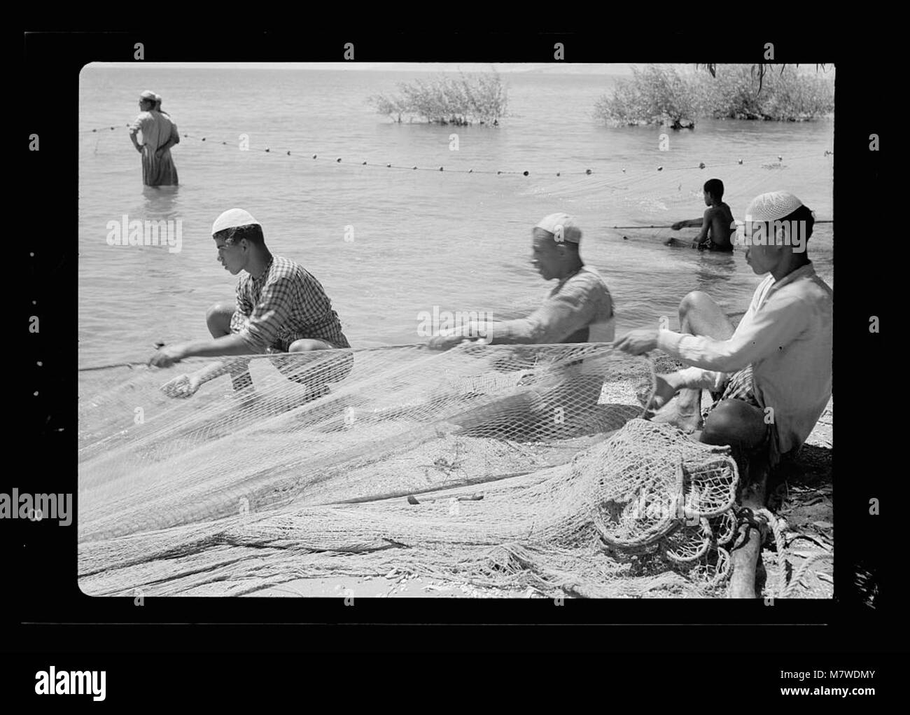 Photograph of people fishing on the Sea of Galilee, an iconic location ...