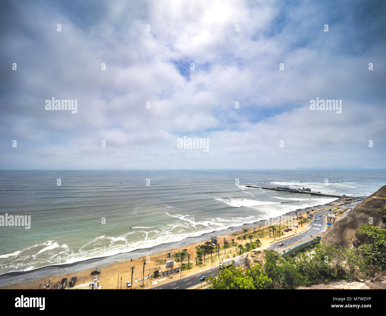 View of the Pacific Ocean and the beaches of the Lima coast, Peru Stock ...