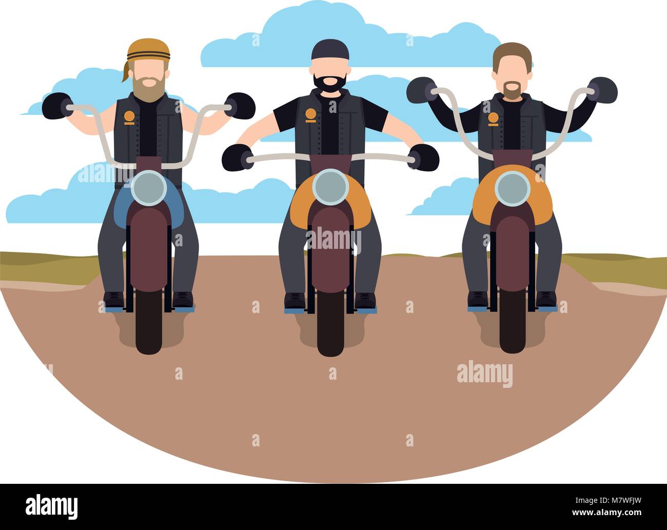 group of bikers in the classic motorcycle scene character Stock Vector ...