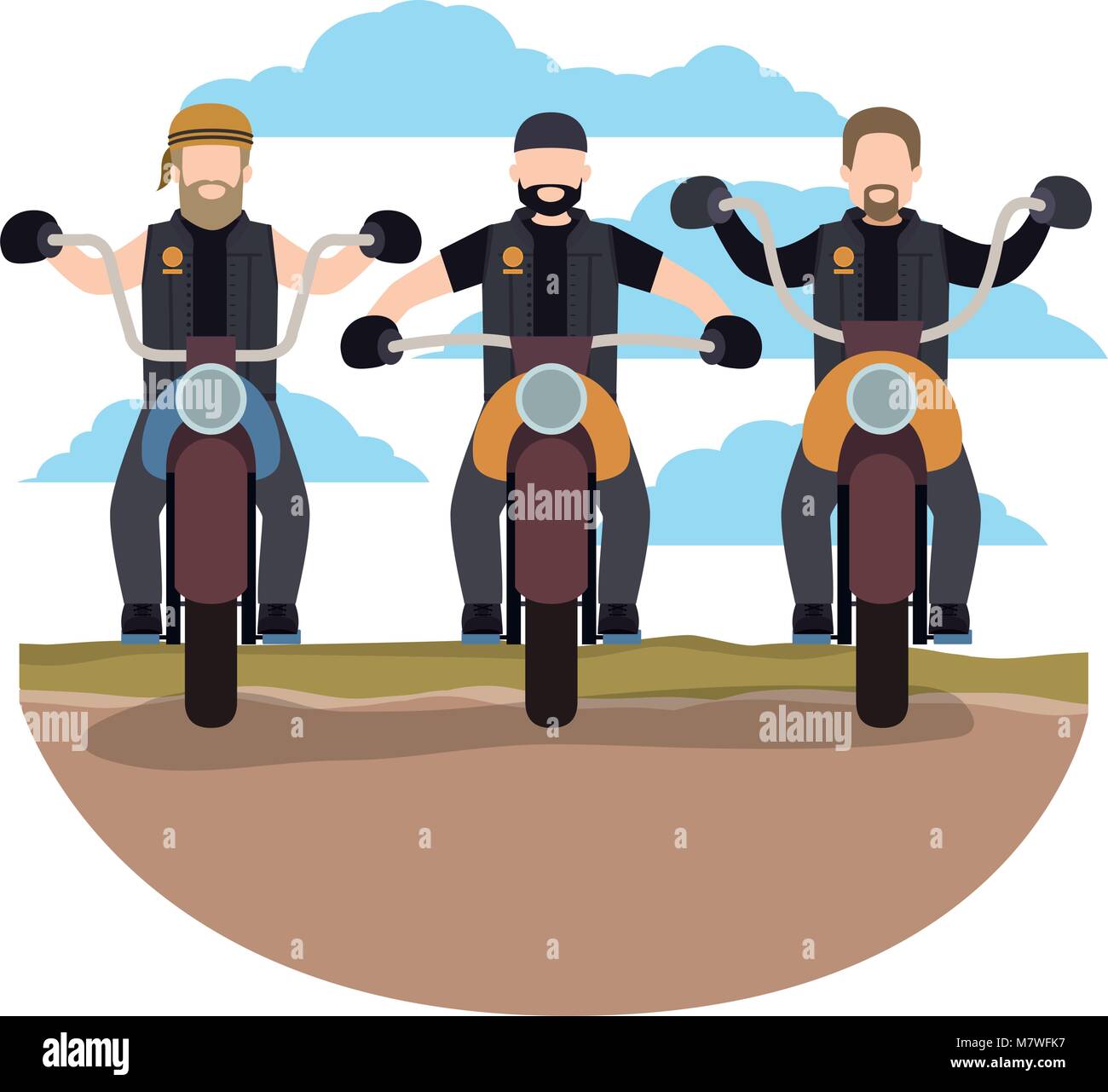 group of bikers in the classic motorcycle scene character Stock Vector ...
