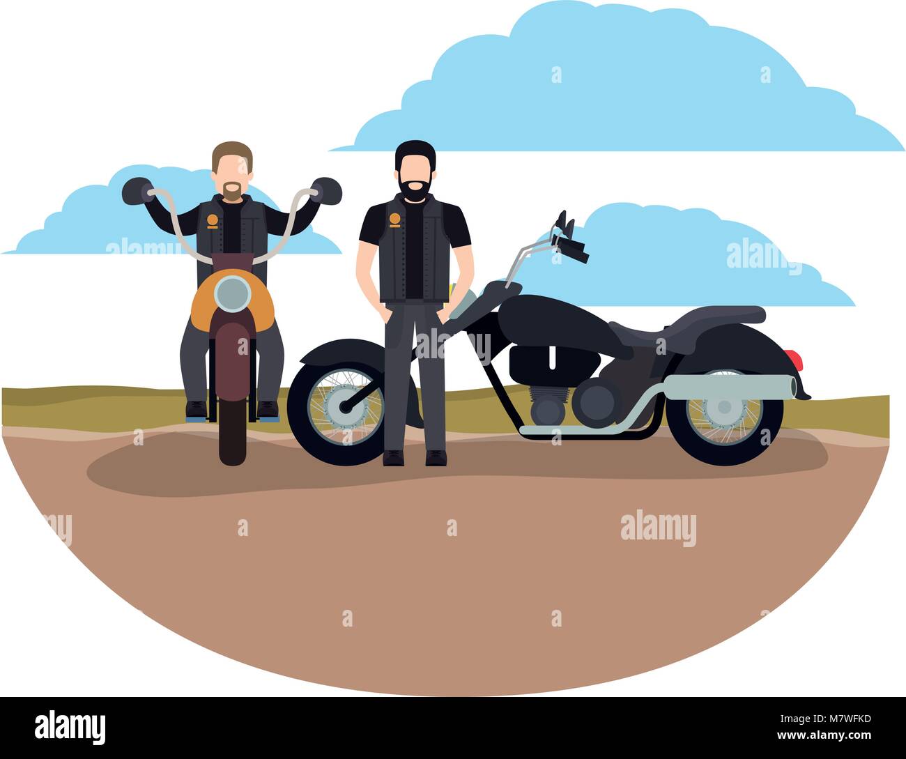 group of bikers in the classic motorcycle scene character Stock Vector ...
