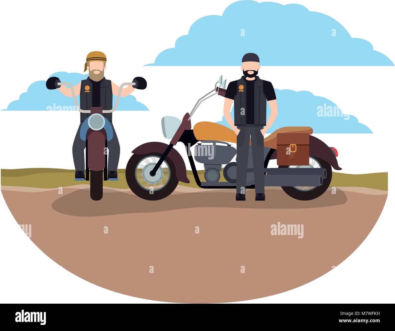 group of bikers in the classic motorcycle scene character Stock Vector ...