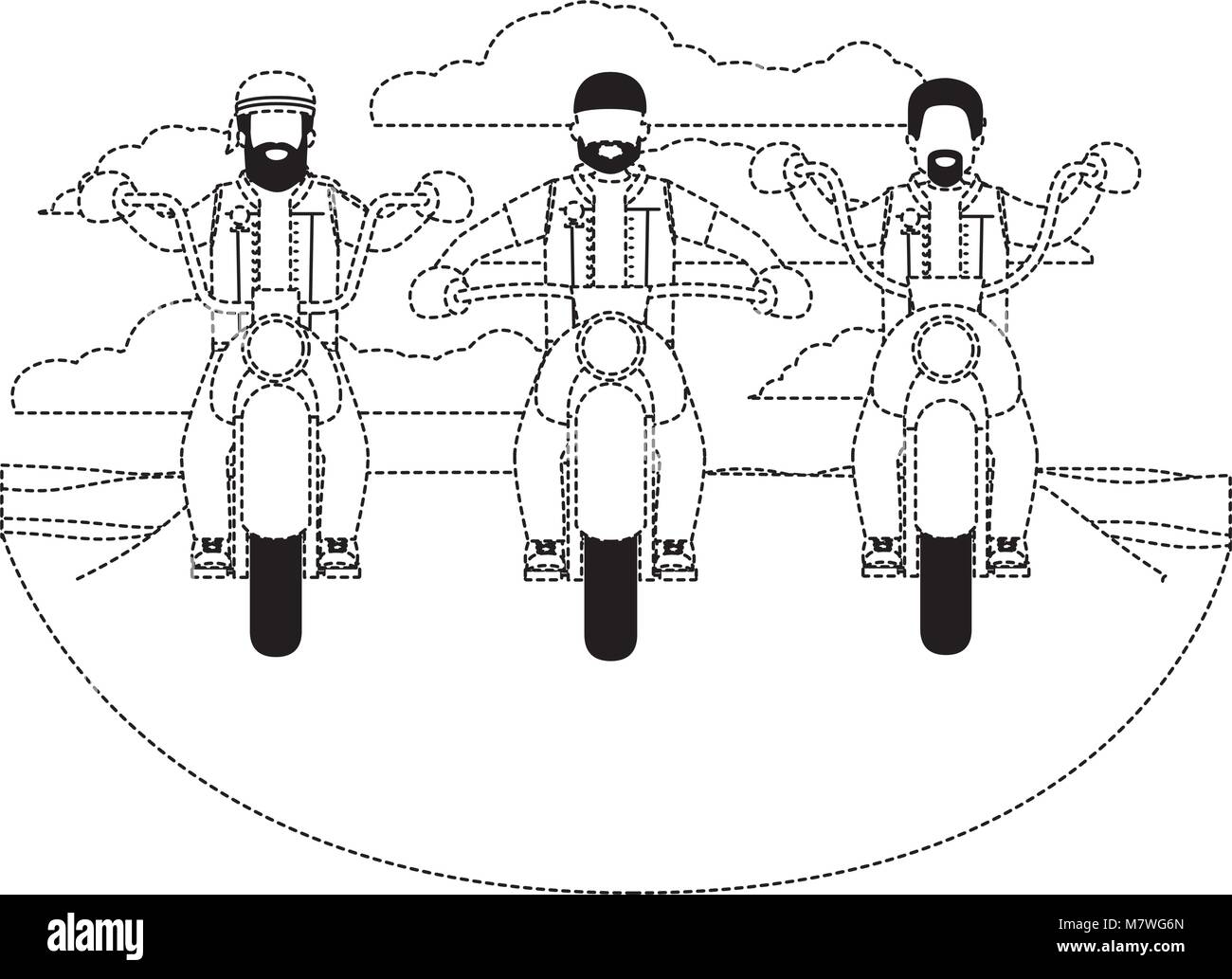 group of bikers in the classic motorcycle scene character Stock Vector ...