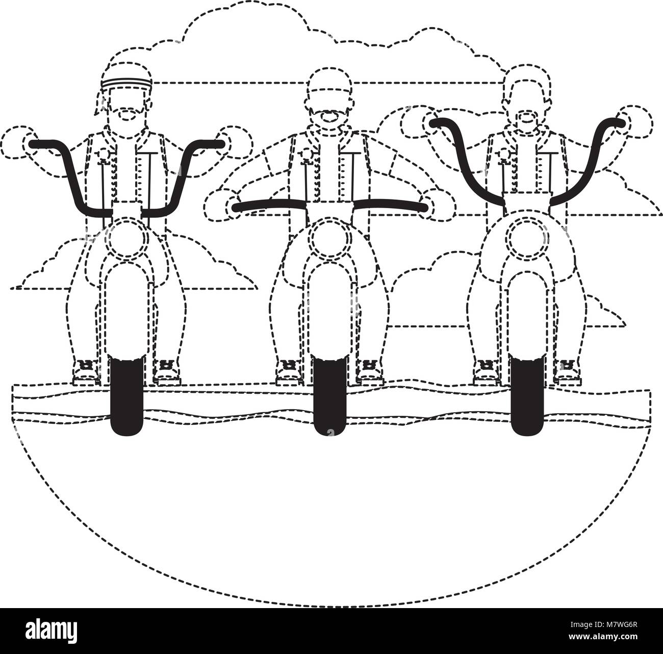 group of bikers in the classic motorcycle scene character Stock Vector ...