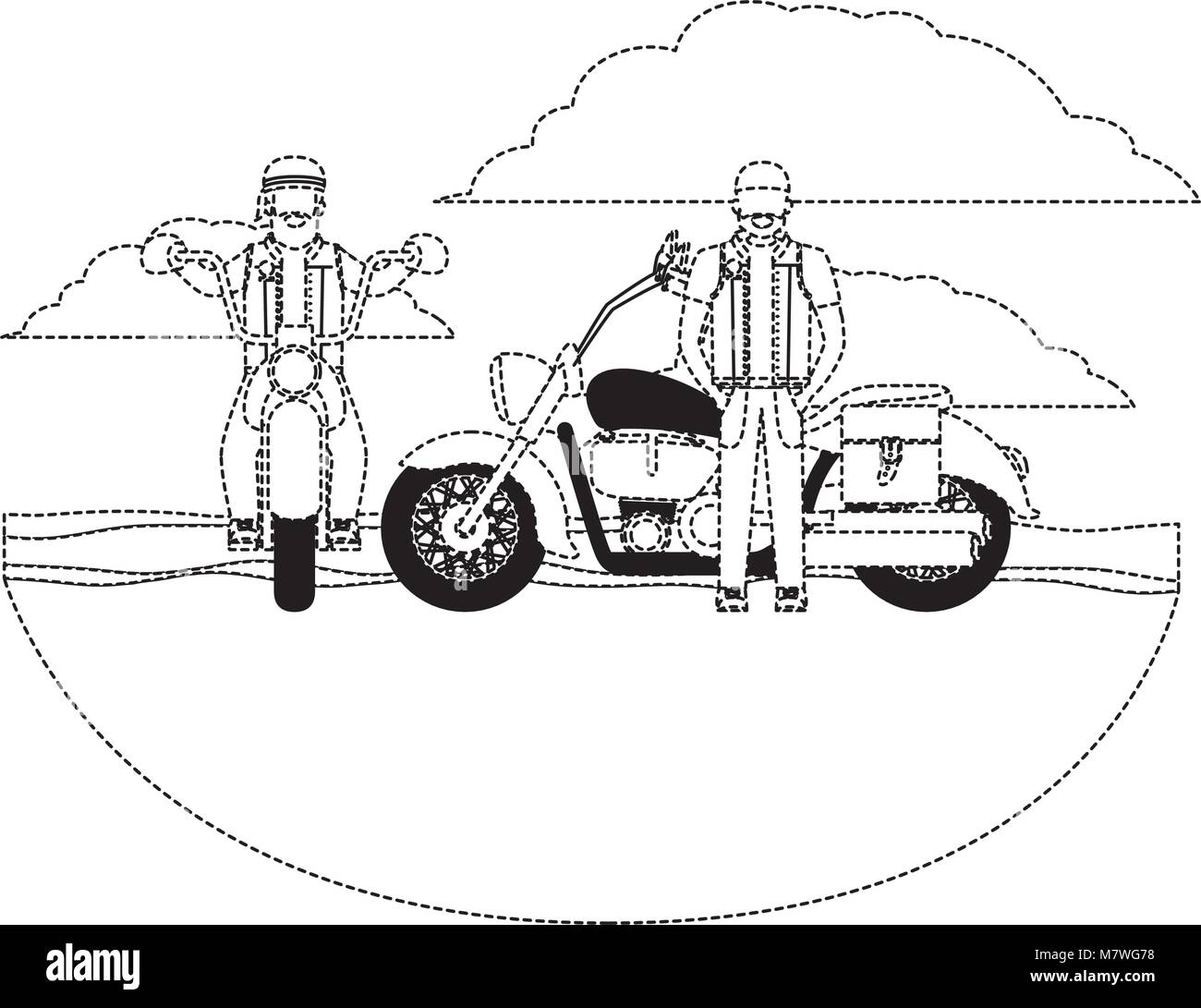 group of bikers in the classic motorcycle scene character Stock Vector ...