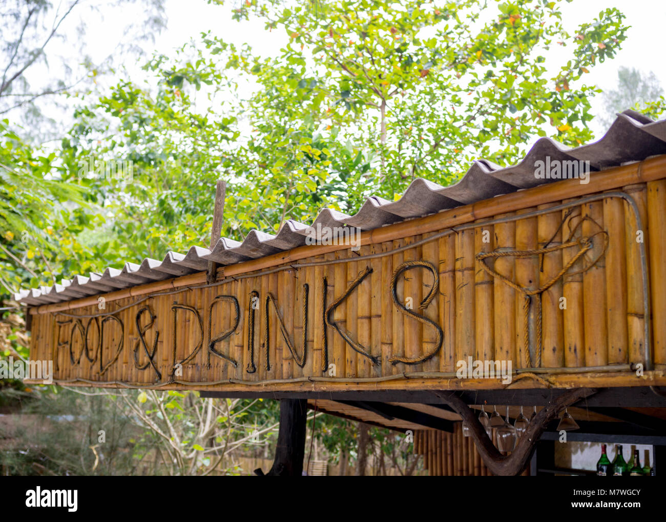Food and Drink sign on exotic beach restaurant Stock Photo - Alamy