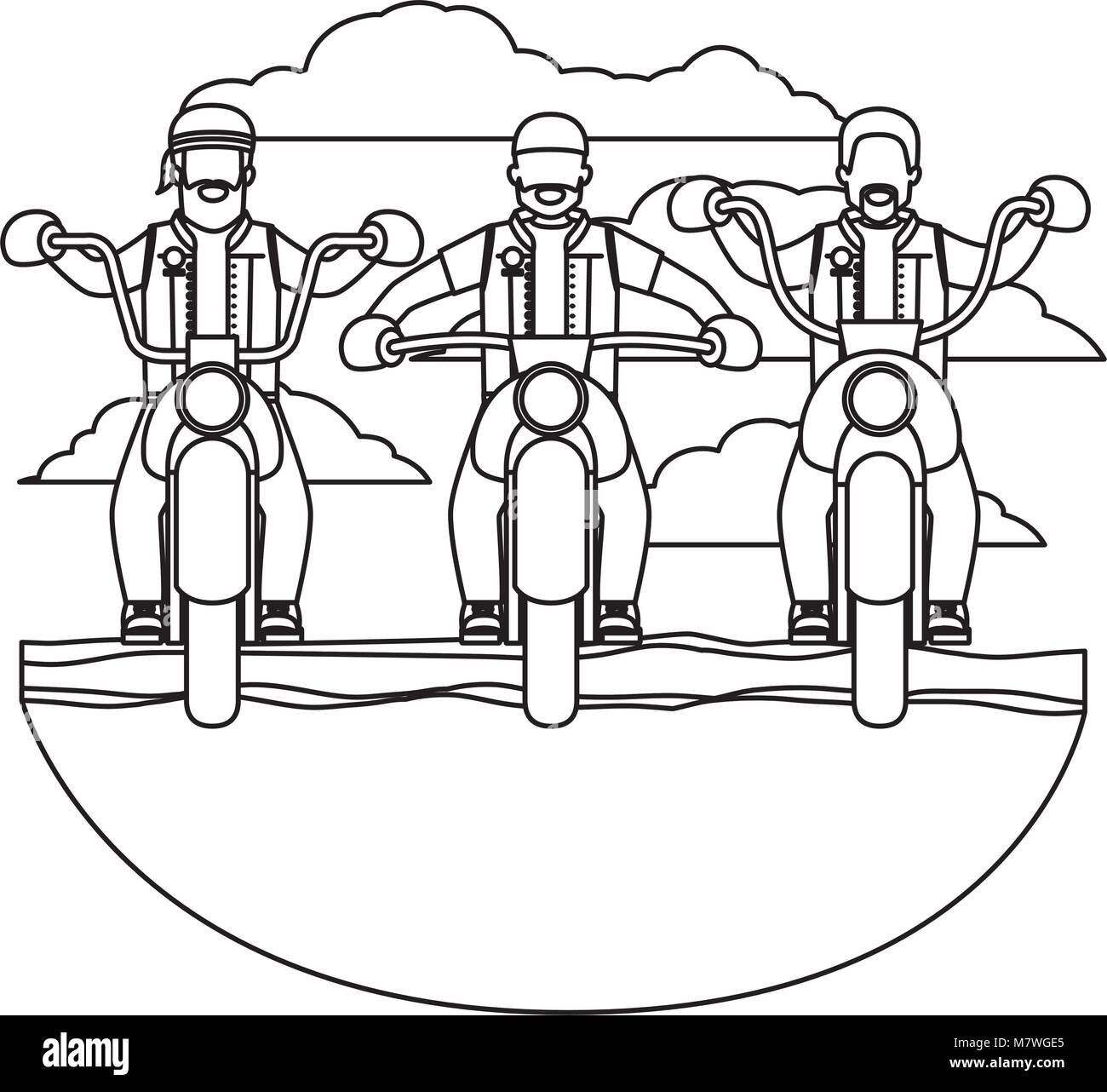 group of bikers in the classic motorcycle scene character Stock Vector ...