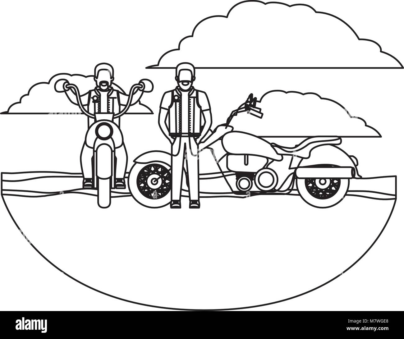 group of bikers in the classic motorcycle scene character Stock Vector ...