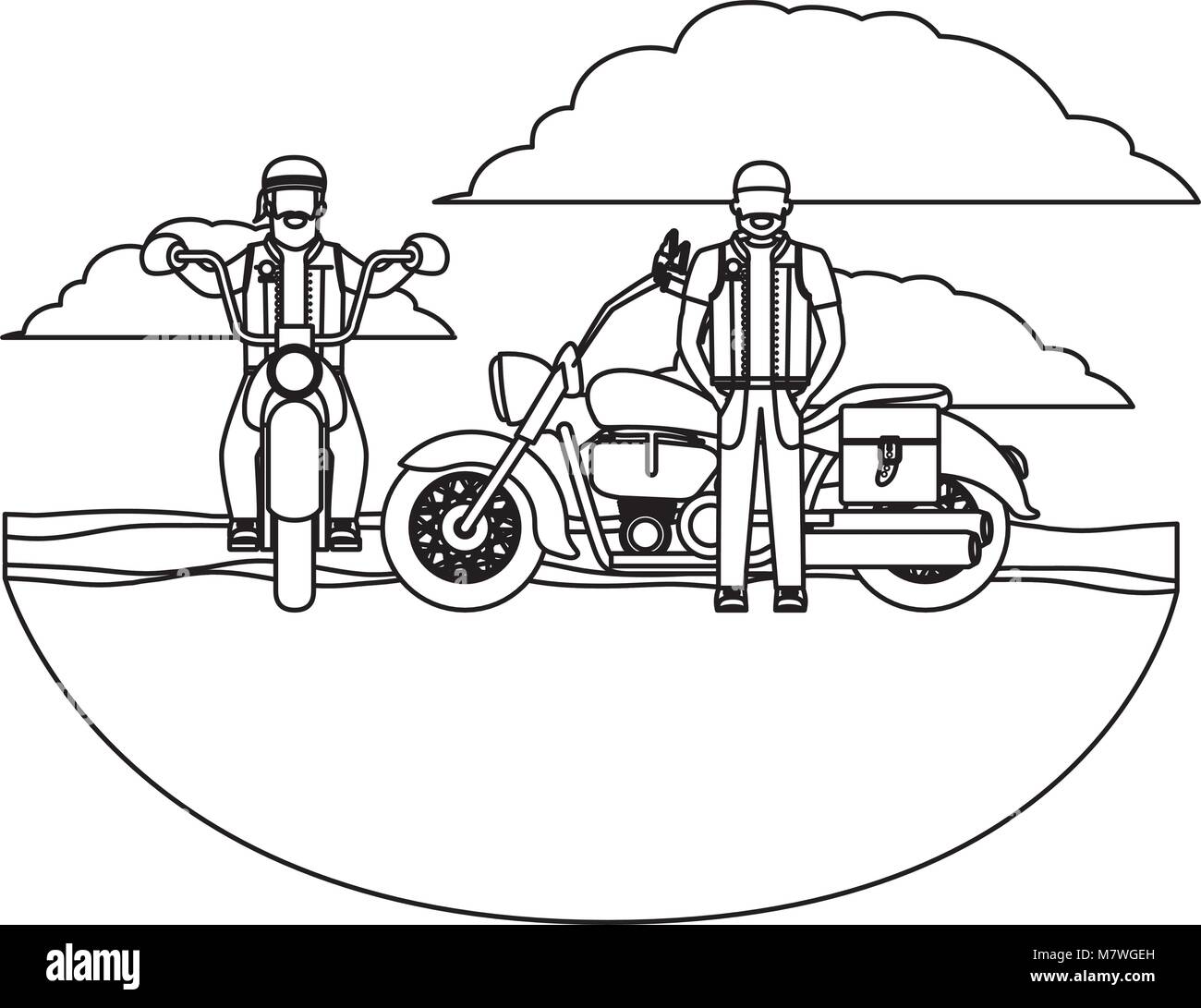 group of bikers in the classic motorcycle scene character Stock Vector ...
