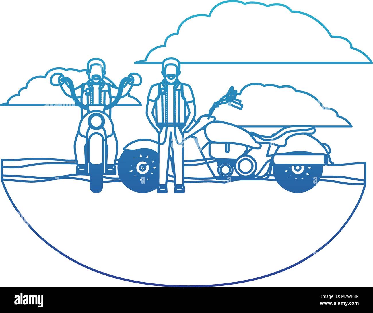 group of bikers in the classic motorcycle scene character Stock Vector ...