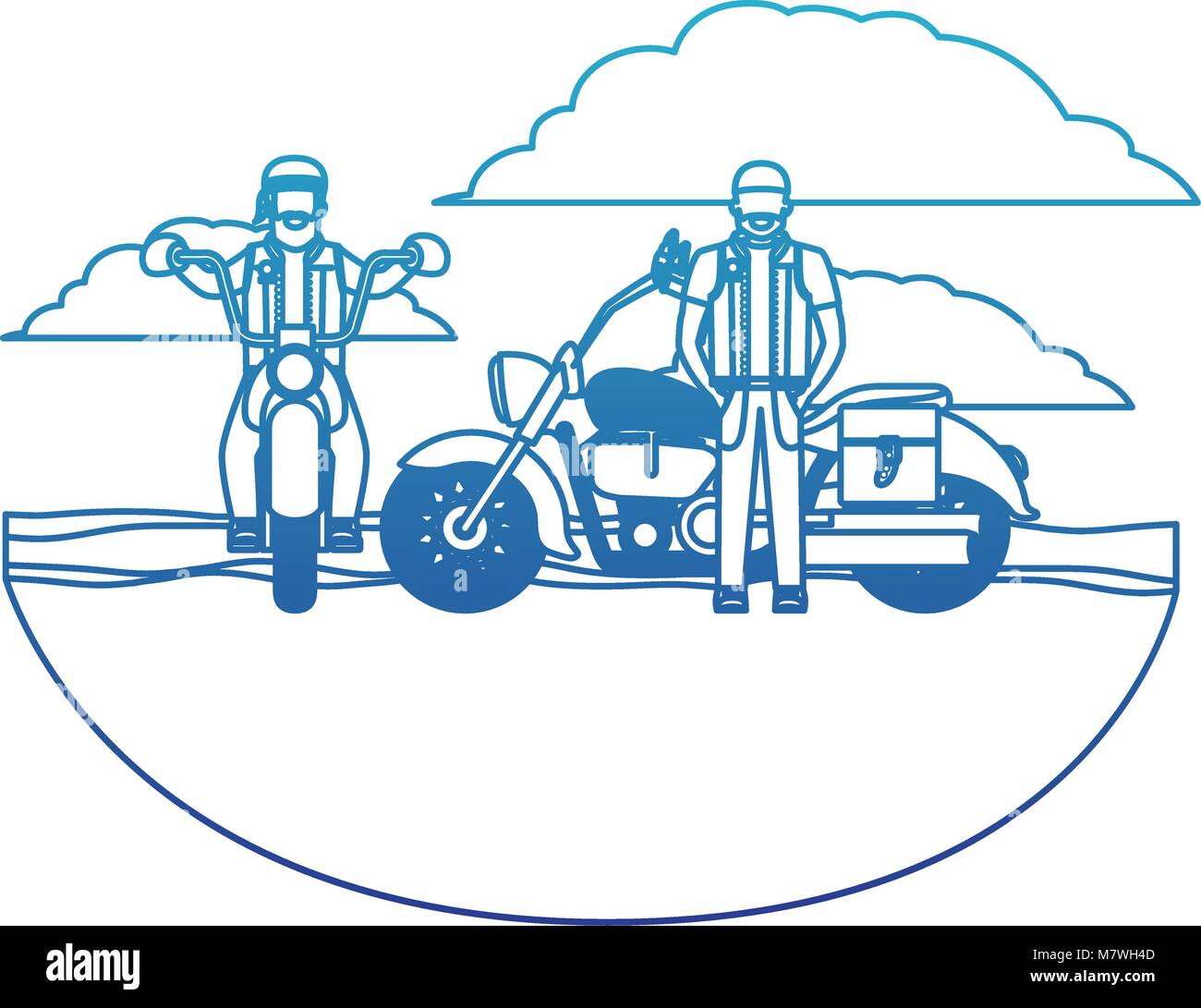 group of bikers in the classic motorcycle scene character Stock Vector ...