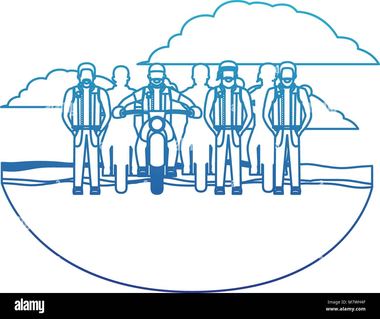 group of bikers in the classic motorcycle scene character Stock Vector ...
