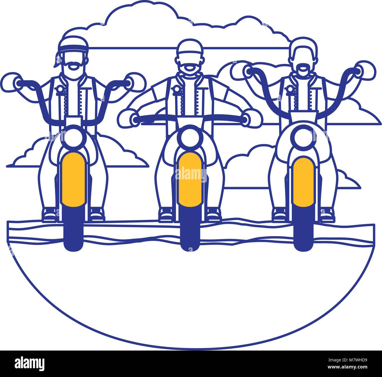 group of bikers in the classic motorcycle scene character Stock Vector ...