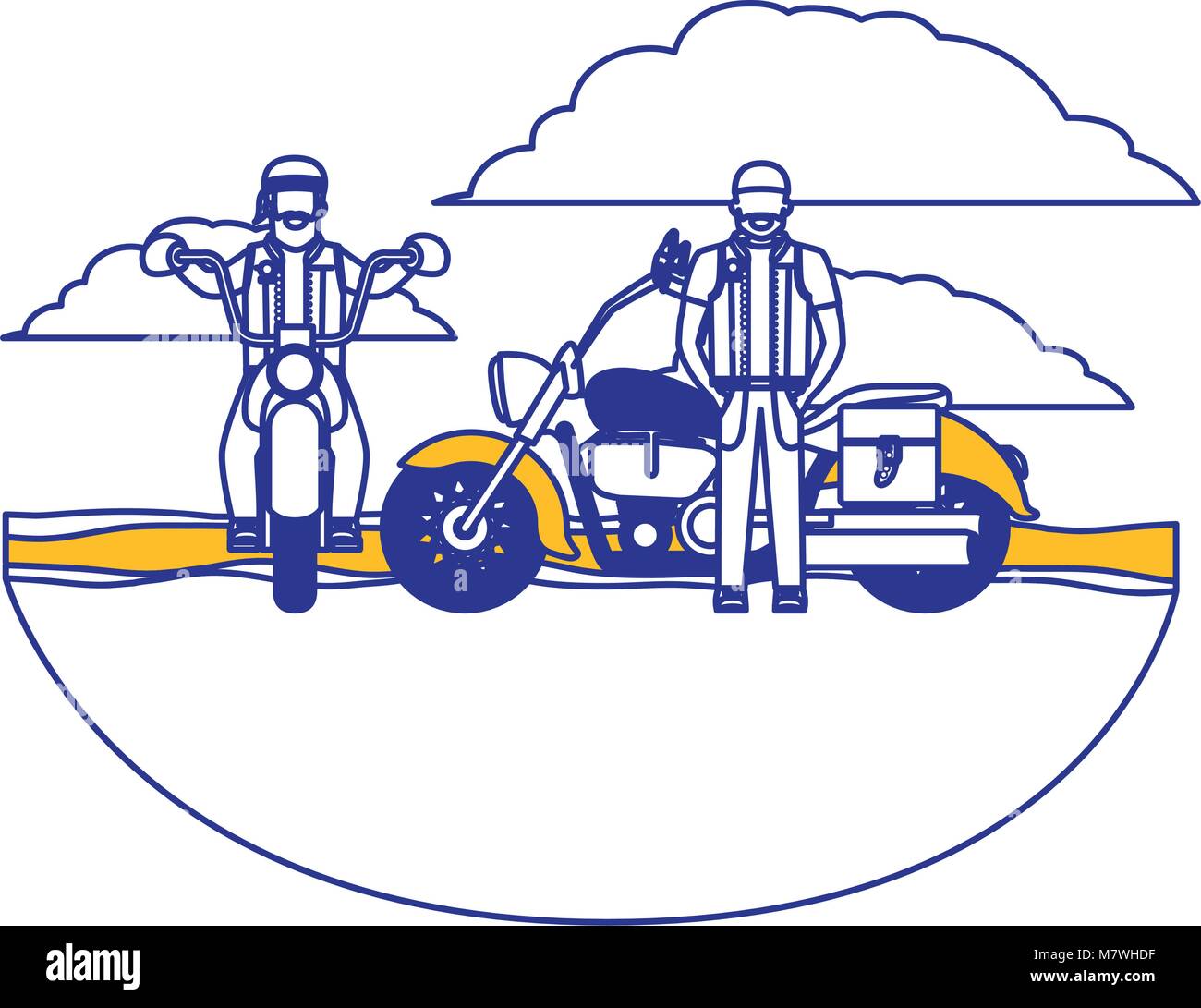group of bikers in the classic motorcycle scene character Stock Vector ...